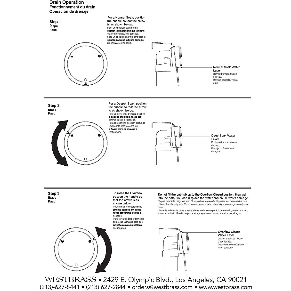 Westbrass Universal Deep Soak PVC Bath Drain, D493244CHM-05, Satin Nickel