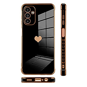 Bonoma Compatible with Samsung Galaxy A13 5G Case Love Heart Plating Cute Luxury Elegant Case Camera Protector Soft TPU Shockproof Protective Back Cover Galaxy A13 5G Case -Black
