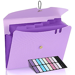 Sooez 7 Pocket Expanding File Folder, Premium Accordion File Organizer, Letter Size Folders for Documents, Sleek Filing Folders with Bungee Closure, Portable Folders for School Office Supplies, Purple