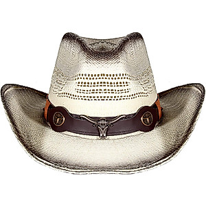 Enimay Western Outback Cowboy Hat Men's Women's Style Straw Felt (Beige/Brown Bullhead)