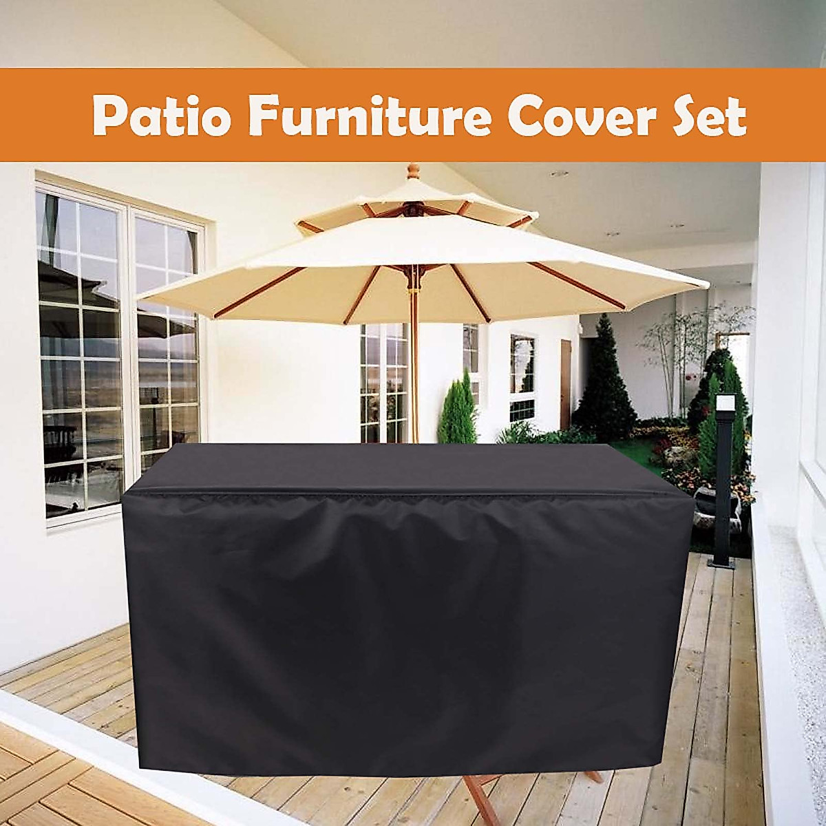 WZDD Patio Table Set Cover 51”x51”28”, Garden Furniture Covers Waterproof, Black Patio Covers for Outdoor Furniture, 420D Oxford Fabric Windproof & UV Protection Furniture Covers