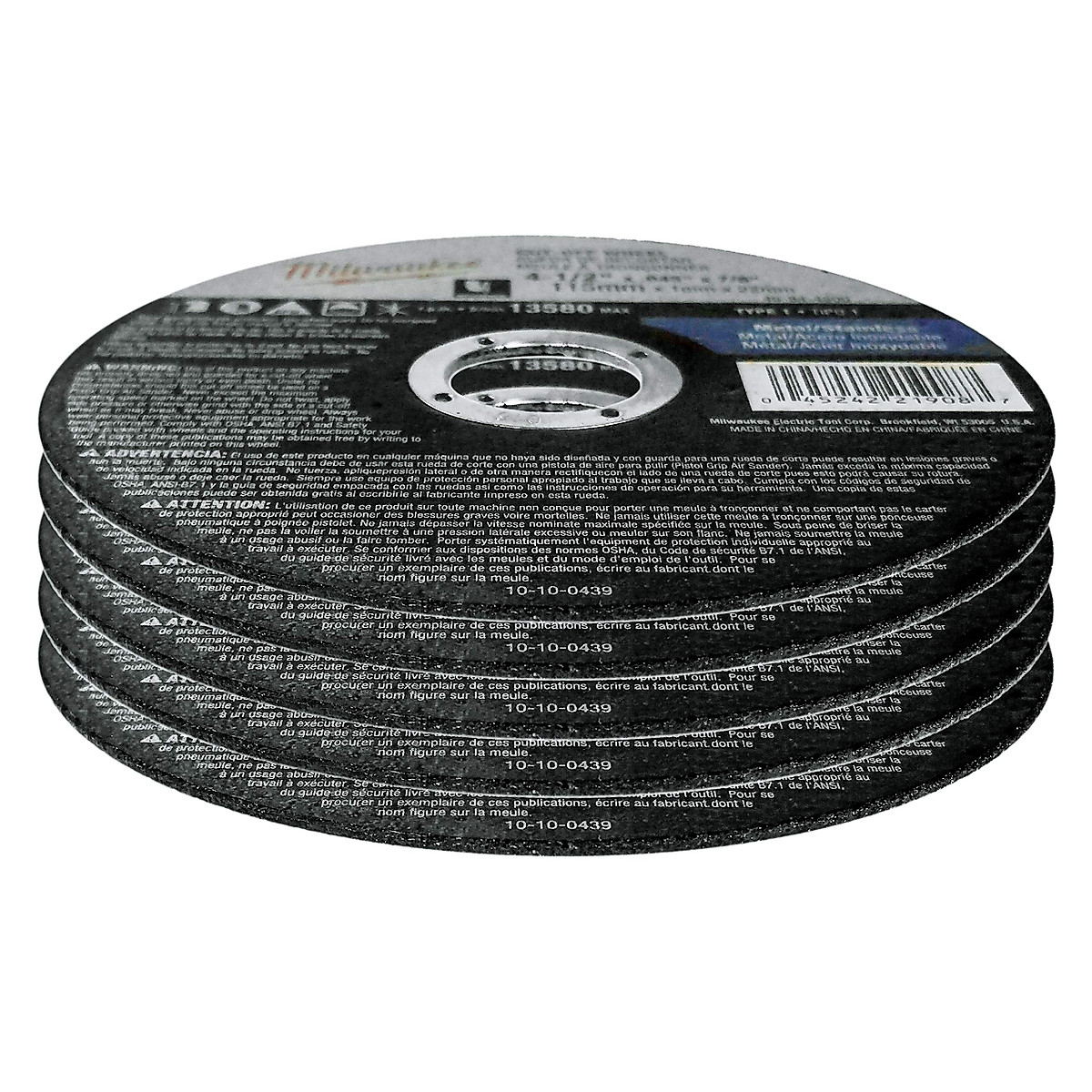 Milwaukee 4-1/2 in. Aluminum Oxide Cutting Cut-Off Wheel 0.045 in. thick x 7/8 in. (Pack of 5).