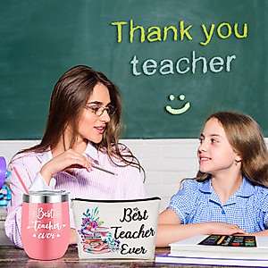 Newtay Teacher Appreciation Gifts Thank You Teacher Gifts Basket,12 oz Wine Tumbler Best Teacher Makeup Pouch Bag Keychains Teacher Socks for Teacher Appreciation Supplies (Best Teacher)