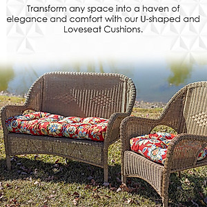 RSH DECOR: Tufted U-Shape Wicker Seat Cushions Set of 2 | 19” x 19” | All-Weather Spun Fabric | Water-Resistant | Outdoor Chair Cushions for Patio Furniture | Telfair Peacock Blue