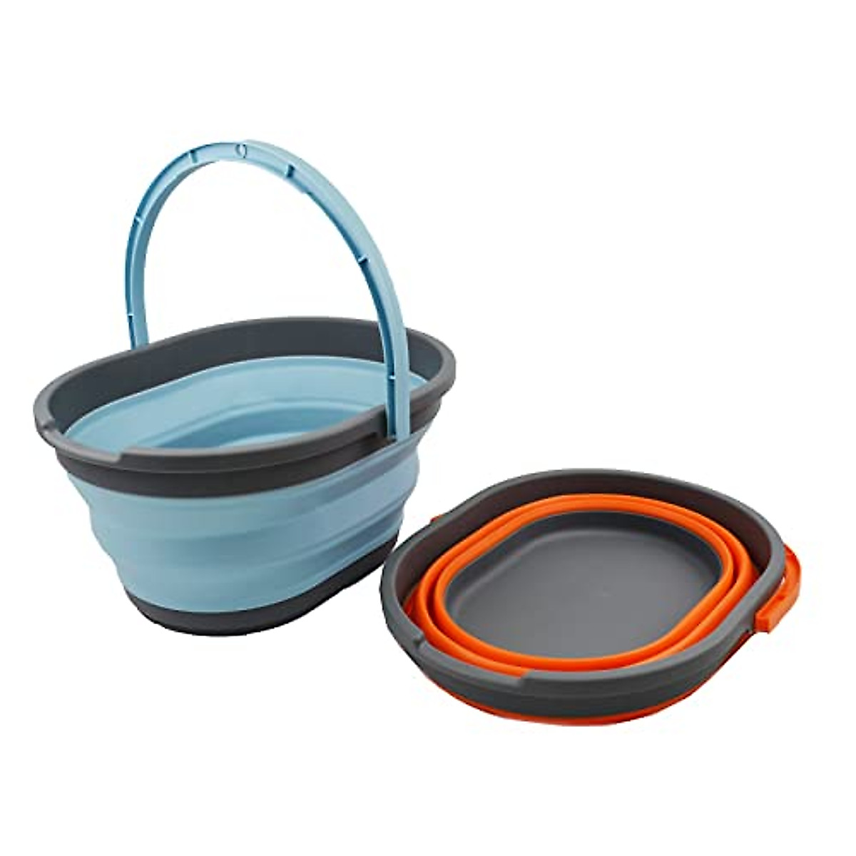 SAMMART 11L (2.9 Gallon) Collapsible Basket with Handle - Portable Outdoor Picnic Basket/Crater - Foldable Shopping Bag - Space Saving Storage Container (Sea Angel + Orange)