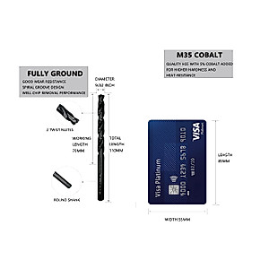 DelitonGude 9/32 inch HSS M35 Cobalt Twist Drill Bits,High Speed Steel,Pack of 5,Suitable for Steels,Cast Iron,Stainless Steels and Other hardMetals(9/32inch)