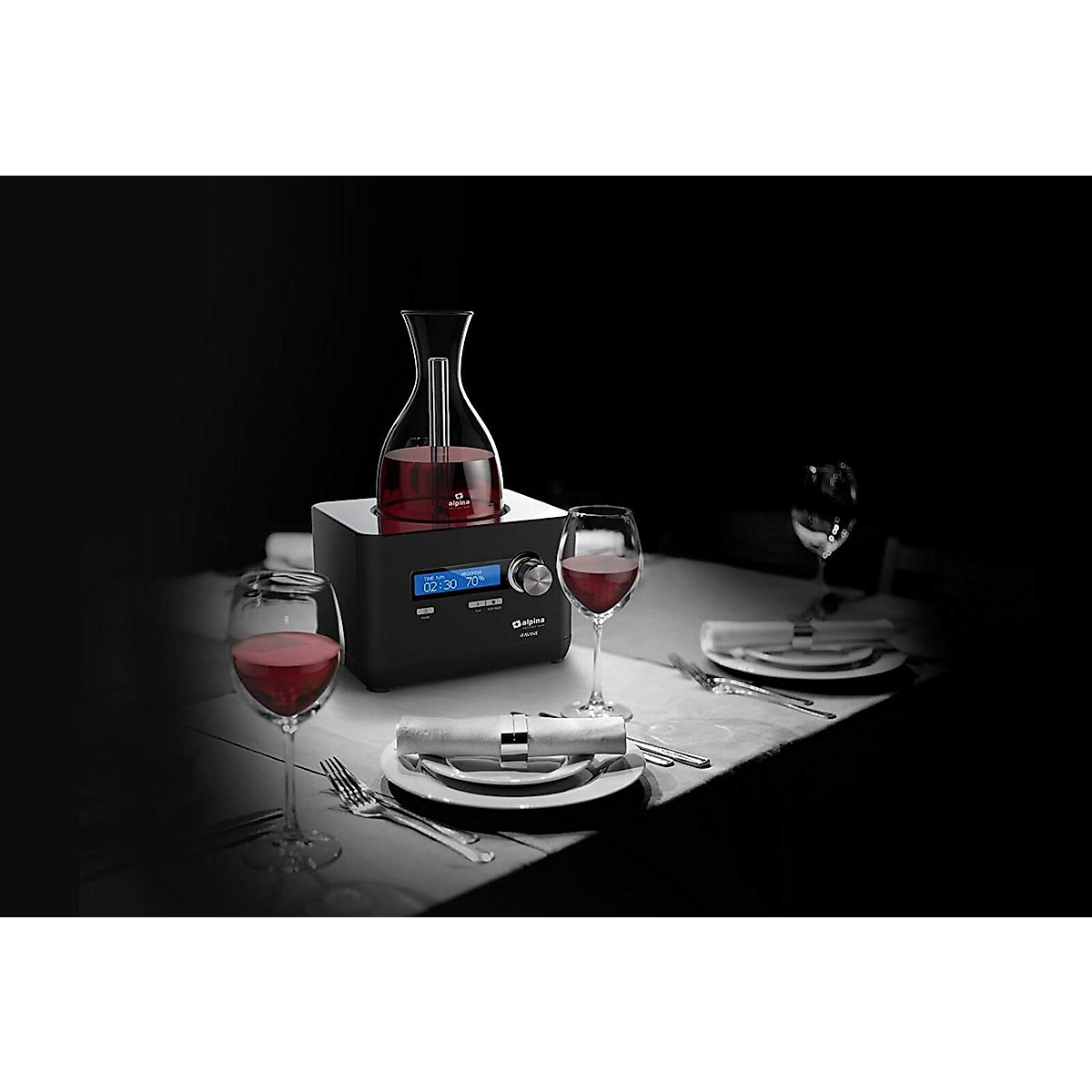 Alpina iFavine iSommelier Smart Electric Super Speed Wine Aerating Decanter Reduces Decanting Time to Seconds Black