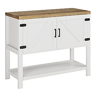 HOSTACK Console Table Sofa Table with 2 Cabinets, Narrow Entryway Table with Storage Shelf, Farmhouse Entry Sofa Tables Buffet Sideboard for Kitchen, Entry Way, Foyer, Dining Room, White/Rustic Brown