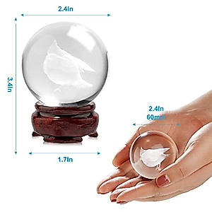 LITIALLY 2.4inch (60mm) 3D Cardinal Bird Crystal Ball with Decorative Wooden Stand for Home Decorative Ball, Paperweight. 2023 Version Gift for Bird Lovers, Grandma, Children