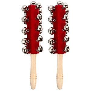 NUOBESTY 2pcs Christmas Hand Jingle Bells Wooden Shaker Jingle Bells Stick Musical Percussion Instrument Toy Kids Sleigh Bells for for Holiday Home Christmas Decoration Red