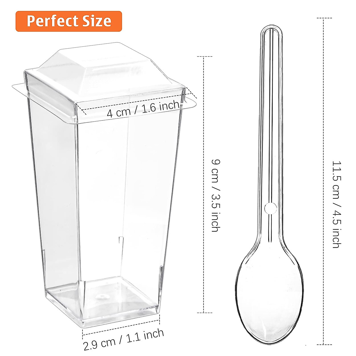 KETWOD 40 3OZ mini dessert cups+40 lids+40 spoons, 3-ounce transparent square dessert cups (40 dessert cups+40 lids+40 spoons)