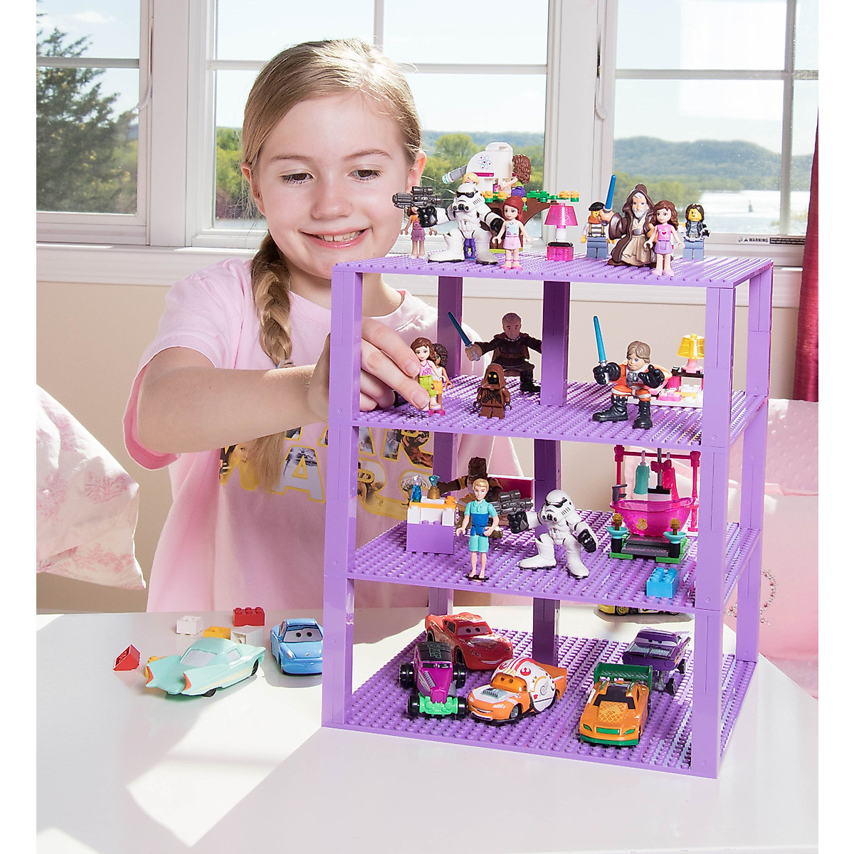 Strictly Briks Compatible with Lego 4 Pack Classic Stackable Baseplates 10x10 in, Building Bricks Plates with 32 x 32 Studs, Towers, Shelves, 4 Plates & 30 Stackers, Lavender