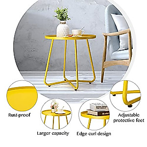 danpinera Outdoor Side Tables, Weather Resistant Steel Patio Side Table, Small Round Outdoor End Table Metal Side Table for Patio Yard Balcony Garden Bedside Yellow