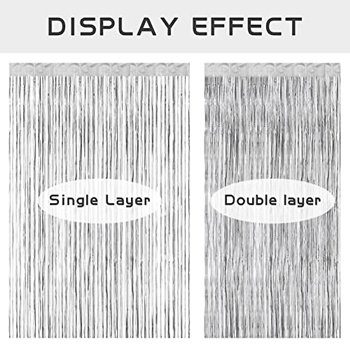 FYY (3 Pack 3.3 ft x 6.6 ft Metallic Tinsel Foil Fringe Curtains Party Decorations, Silver Birthday Backdrop Curtains for Party Wedding Holiday Engagement Bridal Shower Baby Shower Bachelorette