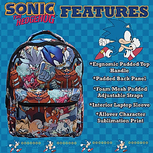 AI ACCESSORY INNOVATIONS Sonic The Hedgehog for Boys & Girls, Anime School Bag with Front & Side Pockets, Durable Nylon Gaming Bookbag with Padded Top Handle, Adjustable Straps