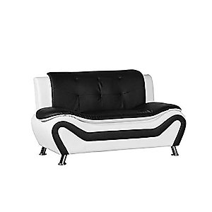 Pemberly Row Faux Leather Loveseat Sofa for Living Room in Black and White