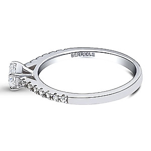BERRICLE Sterling Silver Solitaire Wedding Engagement Rings 0.3 Carat Emerald Cut Cubic Zirconia CZ East-West Promise Ring for Women, Rhodium Plated Size 4