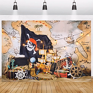 Pirate Backdrop Pirate Party Decoration Pirate Treasure Map Backdrop Background Halloween Birthday Party Photo Booth Props 9x6FT