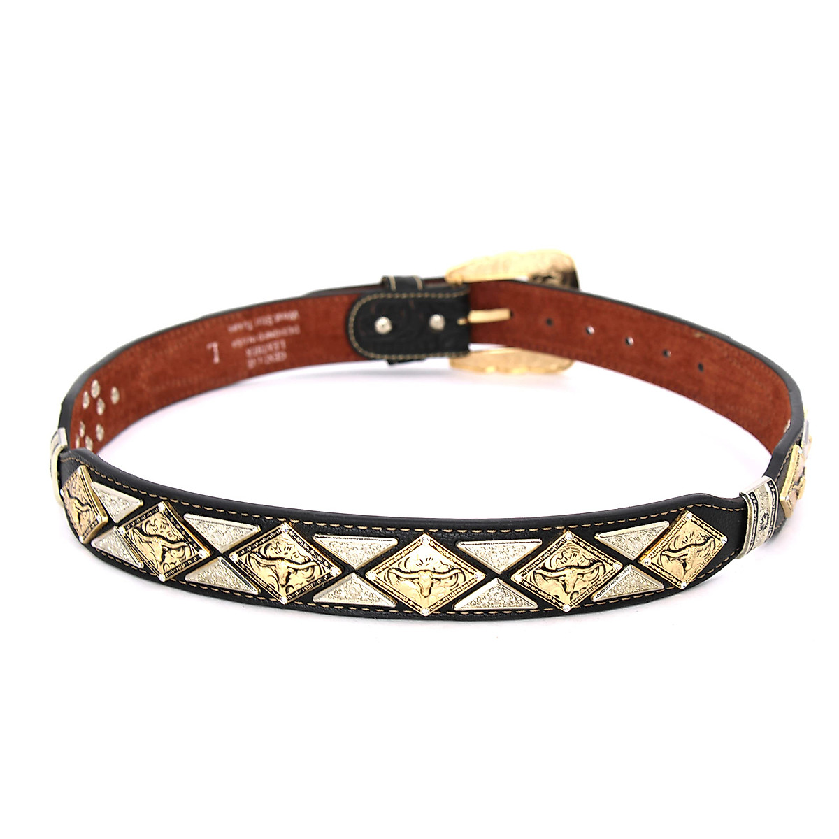 West Star Texas Genuine Leather Belt with Longhorn Buckle Gold and Silver -806A Longhorn BK XL Floral