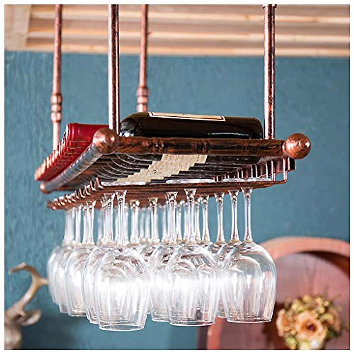 Ceiling Craft Wine Glass Stylish Simplicity Rack Vintage Wrought Iron Inverted Goblet Rack Simple Display Wine Glass Bracket Adjustable Height Bar Floating Wine Rack (Bronze 120 * 30Cm), PIBM, Blac