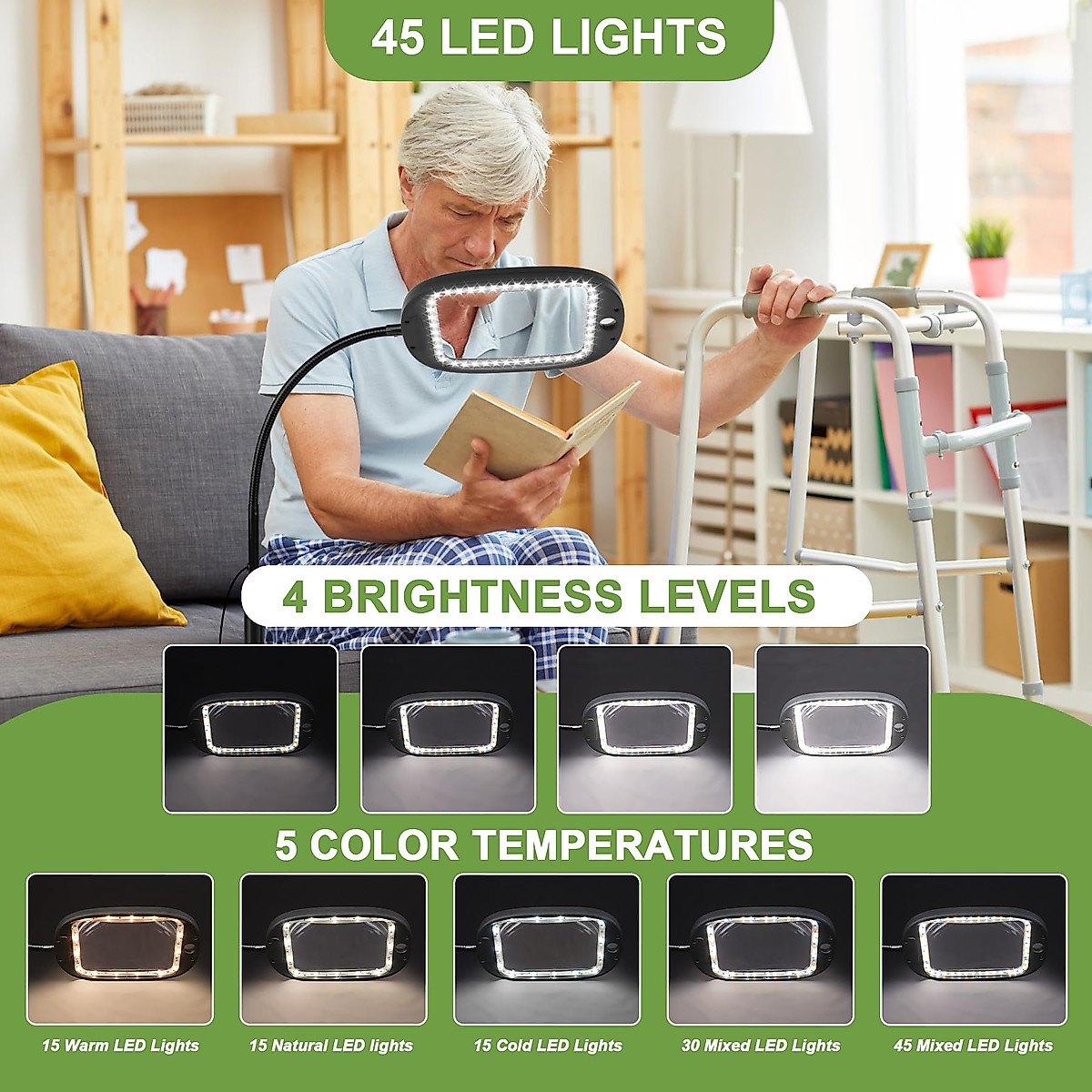 10X Magnifying Glass with Light and Stand, Desktop Hands Free Magnifier, Lighted Magnifying Glass for Close Work Reading Hobbies Crafts Repair