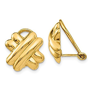 14K Yellow Gold Non Pierced Clip On Crisscross Stud Earrings