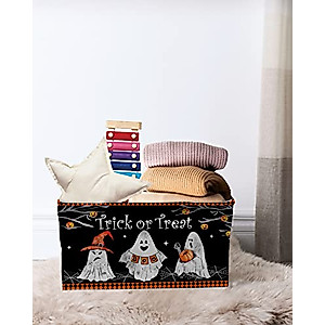 Large Storage Baskets Bins Halloween Collapsible Storage Box Laundry Organizer for Closet Shelf Nursery Kids Bedroom Orange Black Plaid Boo Ghost Pumpkin Trick or Treat