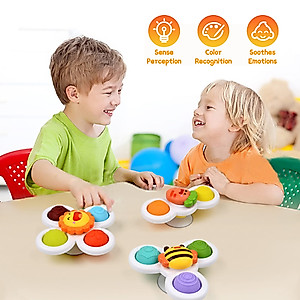 QIUXQIU 3PCS Suction Cup Spinner Toys for 1 2-Year-Old Boys Windmill Spinning Toys Baby Toys 12-18 Months Sensory Toys for Toddlers First Birthday Baby Gifts for 1-Year-Old Kids