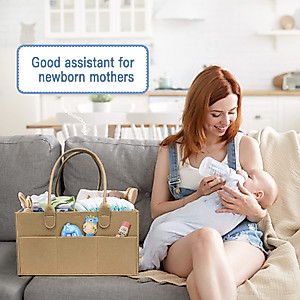 Esoes Diaper Caddy Organizer, Baby Diaper Caddy, Nursery Storage Basket Bin and Car for Diapers and Baby Wipes, Nappy Bags for Mom Toys Storage for Child (Beige)