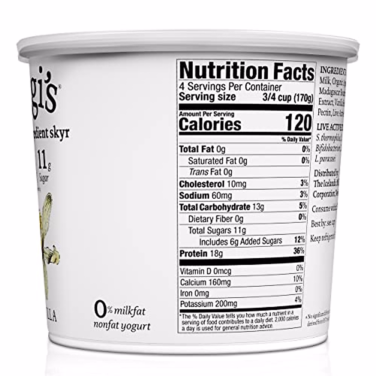 siggi’s® Icelandic Strained Nonfat Yogurt, Vanilla, 24 oz. – Thick, Protein-Rich Yogurt Snack