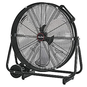 XtremepowerUS 24" Industrial Fan High-Velocity Flow Floor Fan Rolling Drum Shop Fan Garage Adjustable Speed With Wheel, Black