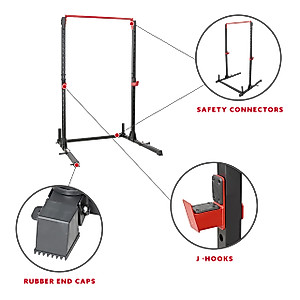 Sunny Health & Fitness Essential Adjustable Power Rack Squat Stand With J-Hooks, Adjustable Pull Up Bar, Weight Plate Holders, Resistance Band Posts Optional Incline Bench, LAT Pull Down Attachment