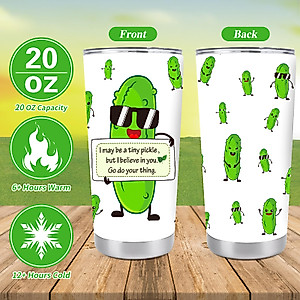 Keluna Pickle Gift for Pickle Lovers - 3Pcs Pickle Themed Gifts for Women, 20oz Funny Pickle Tumbler with Lid Straw Cucumber Makeup Bag Keychain for Women Girls Birthday Christmas Gifts Ideas