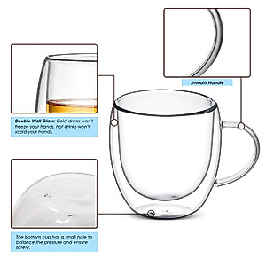 Set of 4 Cappuccino Glass Mugs,Double Wall Insulated Coffee Mugs,Clear Glass Mugs with Handle,Glass Coffee Cups,Perfect for Latte, Americano, Espresso,Cappuccinos,Tea, Beverage(250ml /8.45oz)