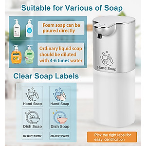 Cheftick Soap Dispenser, Automatic Foaming Soap Dispenser with 4 Adjustable Volume Control, Touchless Rechargeable Hands Free Auto Soap Dispenser for Kitchen, Bathroom, Hotel, Restaurant,13.5oz/ 400ml