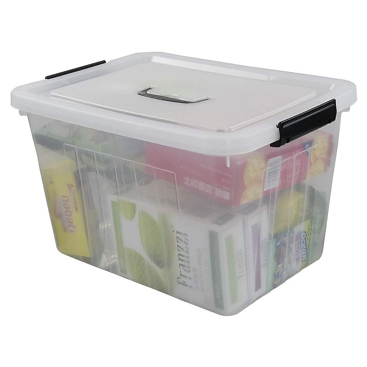 Easymanie 25 Quart Clear Latching Tote, Plastic Storage Bin with Black Handle, Pack of 4