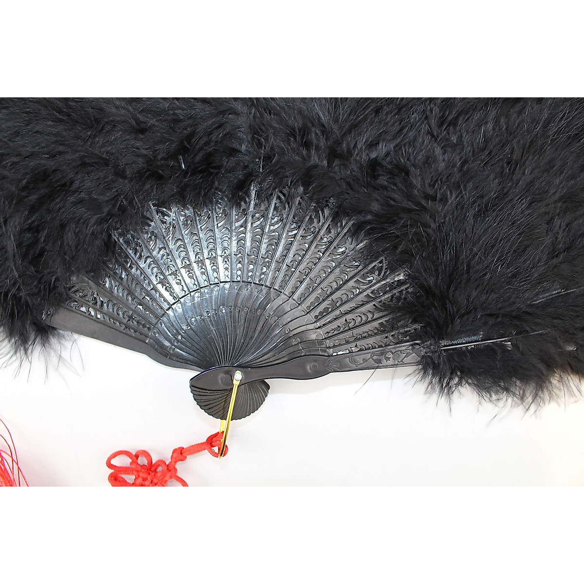 9 Colors Marabou Large Feather Fan 23"X12"for Dancing, Party, Wedding,Bridal Bouquet Deco (Black w/Black Staves)