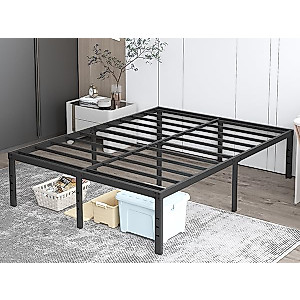 Cieemine 18 Inch Full Size Metal Bed Frame, Heavy Duty Steel Slat Mattress Foundation,No Box Spring Needed, Easy Assembly, Noise-Free,Black