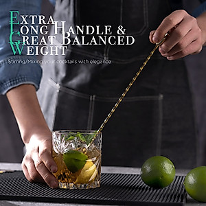 Homestia 2 in 1 Drink Stirrer Stainless Steel Long Spoon, Golden Cocktail Spoon Long Handle Muddler Spoon, 12" Mixing Spoons Cocktail Stirrers for Drinks, with Droplet-Shaped Muddler for Cocktails