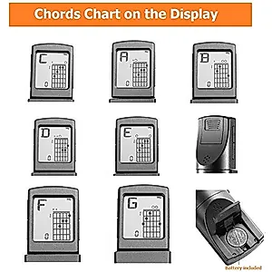 Pocket Guitar Chord Practice Tool, Portable Guitar Neck for Trainer Beginner w/a Rotatable Chords Chart Screen (Battery Included)