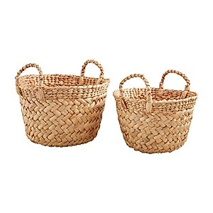 Mud Pie Chunky Woven Basket Set; small 10" x 16" dia | large 12" x 18" dia