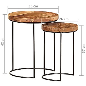 QJBSAVVA 2 Piece Coffee Table Set Solid Acacia Wood and Steel,Bedside Tables Side Tables End Tables Entrance Tables Suitable for Meeting Rooms, Reception Rooms, Offices
