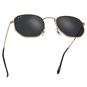 Pro Acme Small Square Sunglasses for Women Men 100% Real Glass Lens Hexagonal Frame (C8 | Gold | Grey, NEW-54)