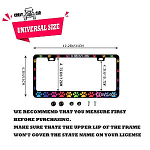 DZGlobal Paw Print Dog Cat Pattern License Plate Frame License Plate Covers Humor Car Tag Frame 2 Holes and Screws Black Personalized Car Accessories for Pet Lovers (Rainbow paw B)