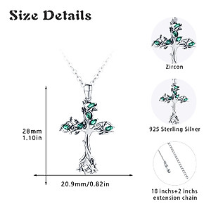 Aututer Celtic Cross Necklace Charm Sterling Silver Tree of Life Crucifix Pendant Family Tree of Life Cross Necklace for Women Emerald Celtic Cross Necklace Family