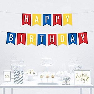 Andaz Press Hanging Pennant Banner Party Decorations, Red, Yellow, Royal Blue, Happy Birthday, 1-Pack, Approx. 5-Feet, 1st 2nd 3rd 4th 5th Girls Boys Party Themed Decor