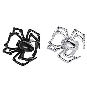 2 Pcs Spider Finger Rings Black and White Spider Couple Matching Rings Open Statement Rings Arachnid Ring Wrap Finger Band Adjustable Fahion Halloween Costume Party Gifts for Women Men