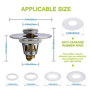 Universal Bathroom Sink Drain Stopper Replacement - Stainless Steel Drain Cover, with Brass Bullet Core, Drain Hair Catcher, Sleek Design, Drain Stopper, Push - Pop-Up Type