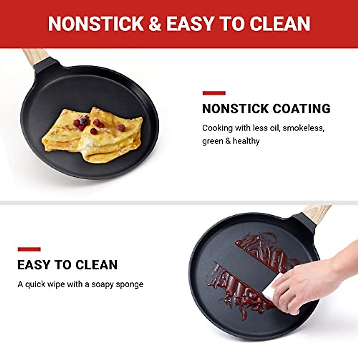 Sakuchi 11 Inch Induction Crepe Pan, Nonstick Dosa Pan for Stove Tops, Tortilla Pan for Glass Cooktop, Tawa Pan for Roti, Compatible with All Stovetops (Gas, Electric & Induction), PFOA Free