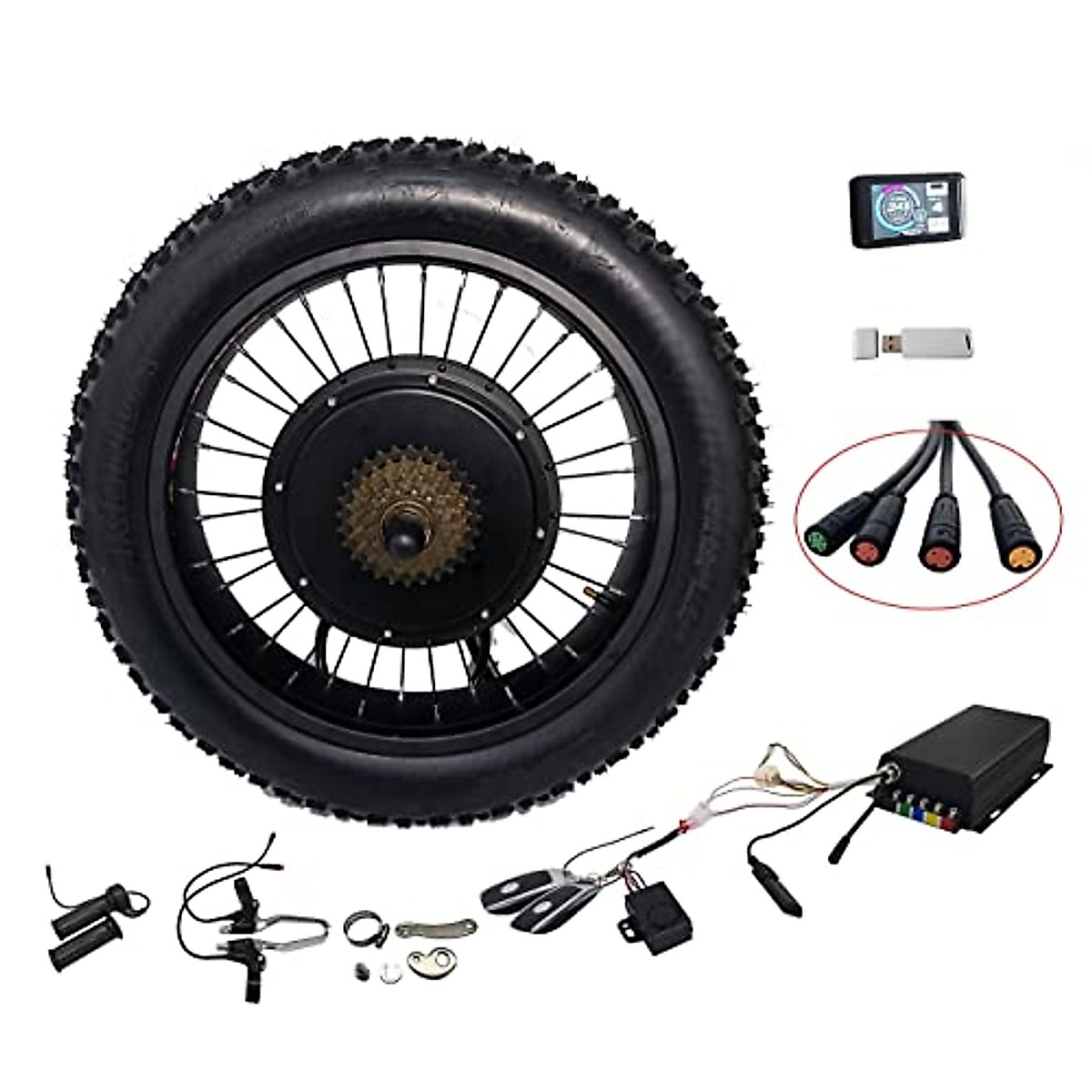 NBPOWER 20inch *4.0 3000W Electric Fat Bike Conversion kit with tire, Sabvoton Programmable Controller, TFT UKC1 Color Display, 7- Speed Freewheel, and Twist Throttle (with Color TFT Display)